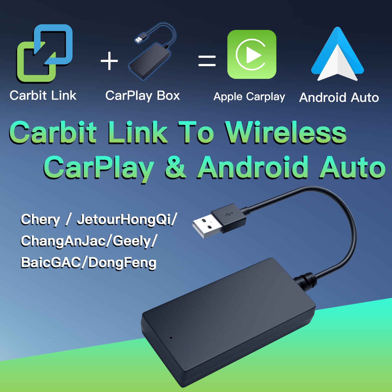 Carabc CB11 Wireless CarPlay & Android Auto Adapter for Chery, Jetway,