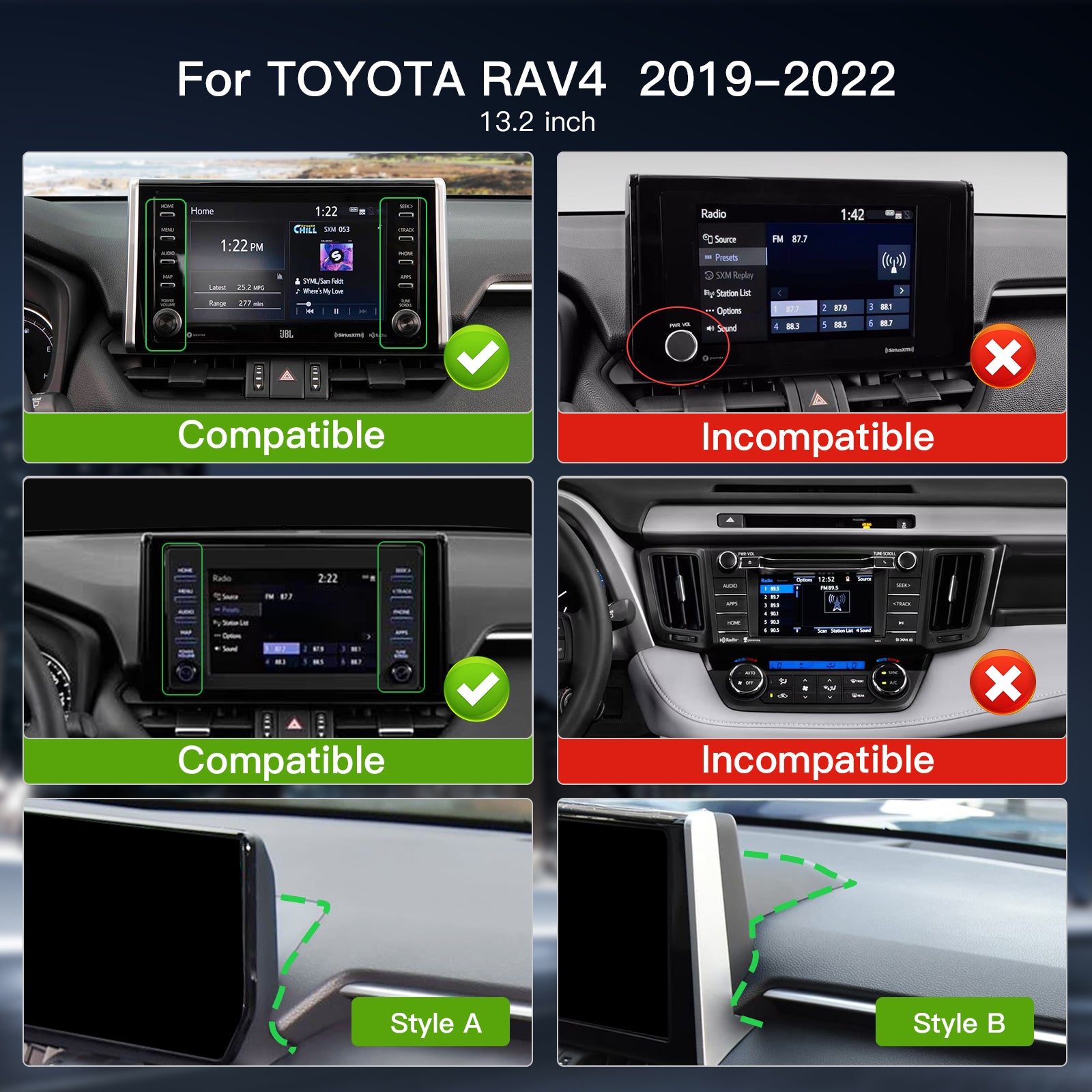 Carabc 13.2" Android 13 Car Stereo for Toyota RAV4 2019–2022 Wireless